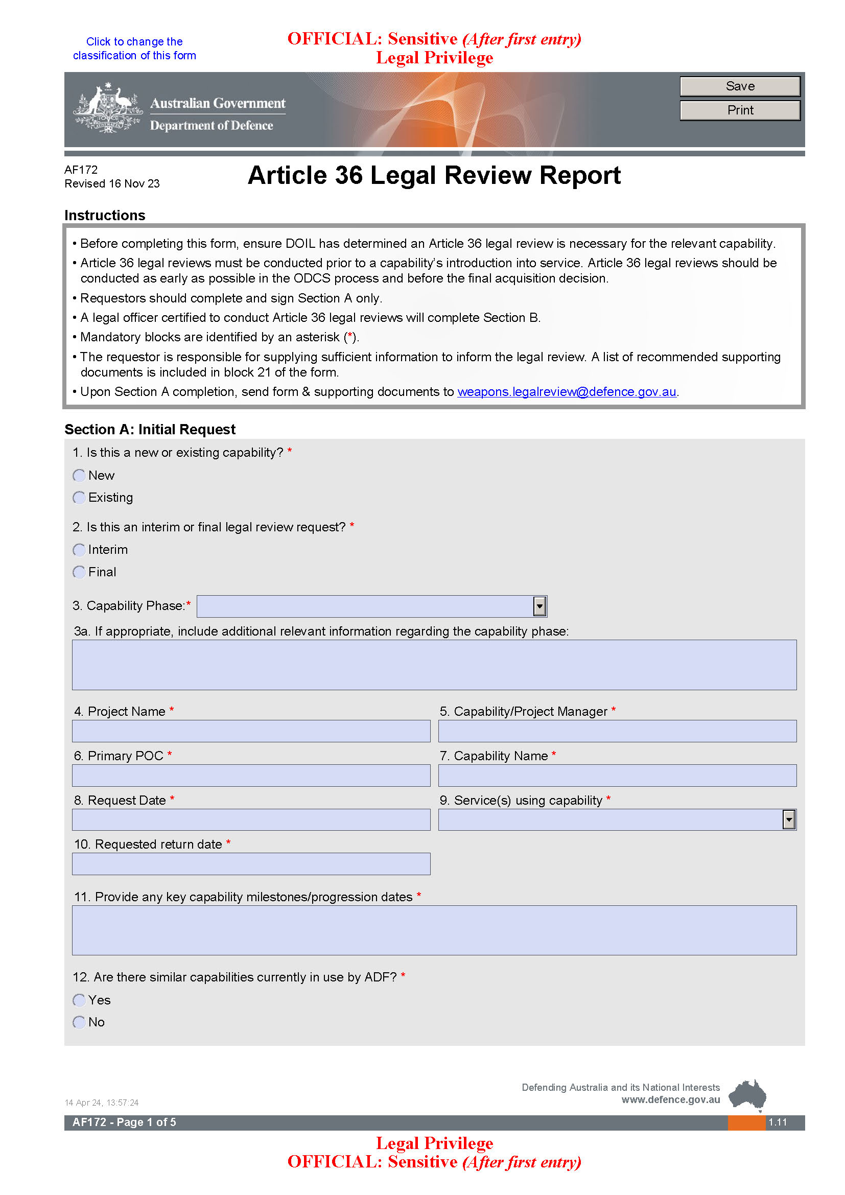 Australia — Legal Review of Weapons